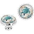 Elohiym 6 Pack Silver Drawer Pulls Knobs, Blue Sea Turtle Nautical Map Cabinet Knobs Crystal ...