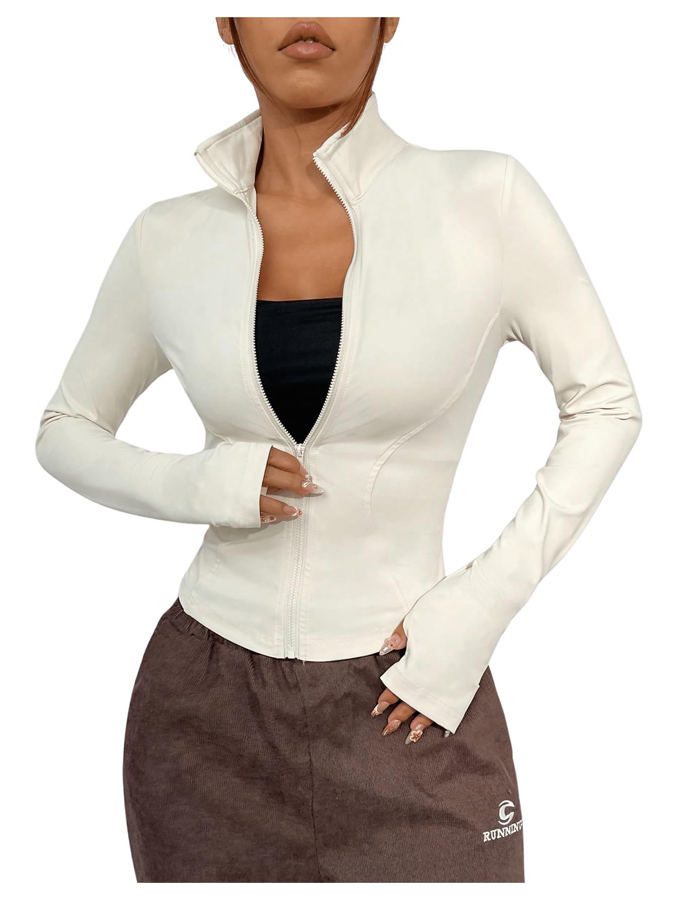 OYOANGLE Women's Athletic Jacket Long Sleeve Zip Up Mock Neck Workout ...