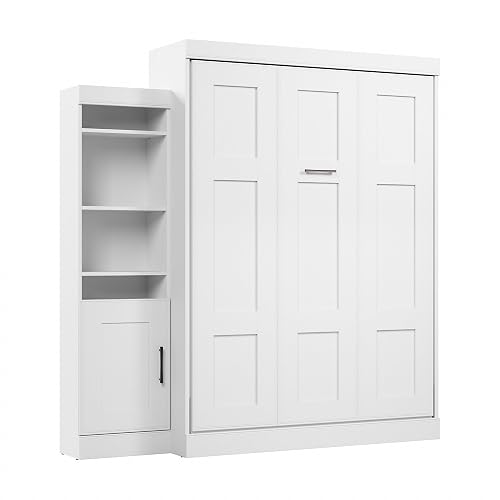 Bestar Edge Queen Murphy Bed with Storage Cabinet in White, Space ...