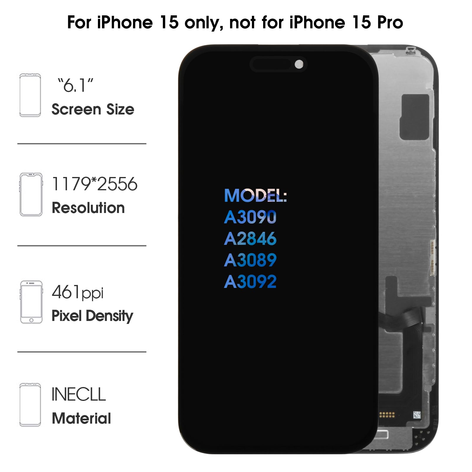 Olivechard Incell For IPhone 15 LCD Screen Replacement [Sensor Cable ...