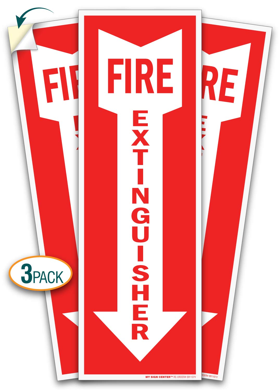 (3 Pack) Fire Extinguisher Signs, Self Adhesive Vinyl Decals, Arrow ...