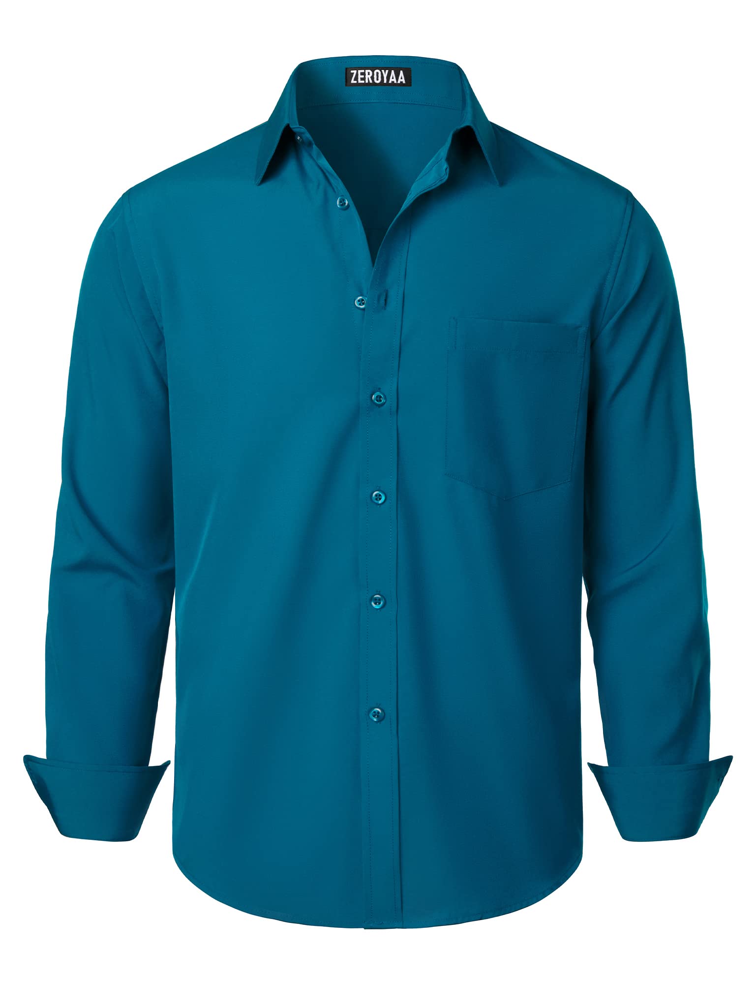 ZEROYAA Men's Regular Fit Dress Shirt Solid Wrinkle-Free Long Sleeve ...