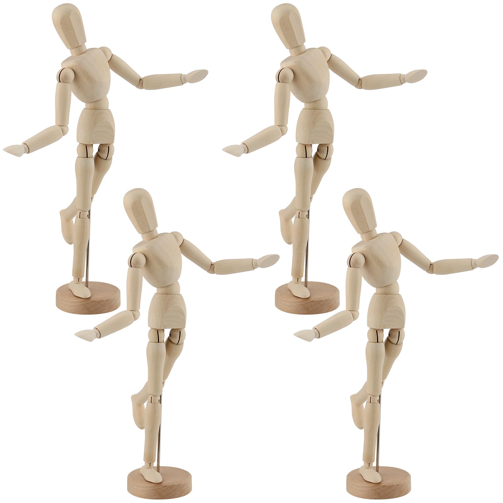 YUENPUN 4 PCS 8.5 Inch Wooden Figure Model, Posable Wooden Human Figure ...