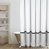 Amazon.com: HALL & PERRY Modern Farmhouse Tassel Shower Curtain 100% Cotton Striped Fabric ...