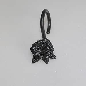 Amazon.com: Black Shower Curtain Hooks/rings : Rose Flower, Set of ...
