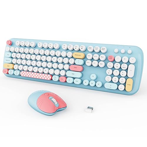 Wireless Keyboard and Mouse, COOFUN 104 Keys Full Size Keyboard Retro ...