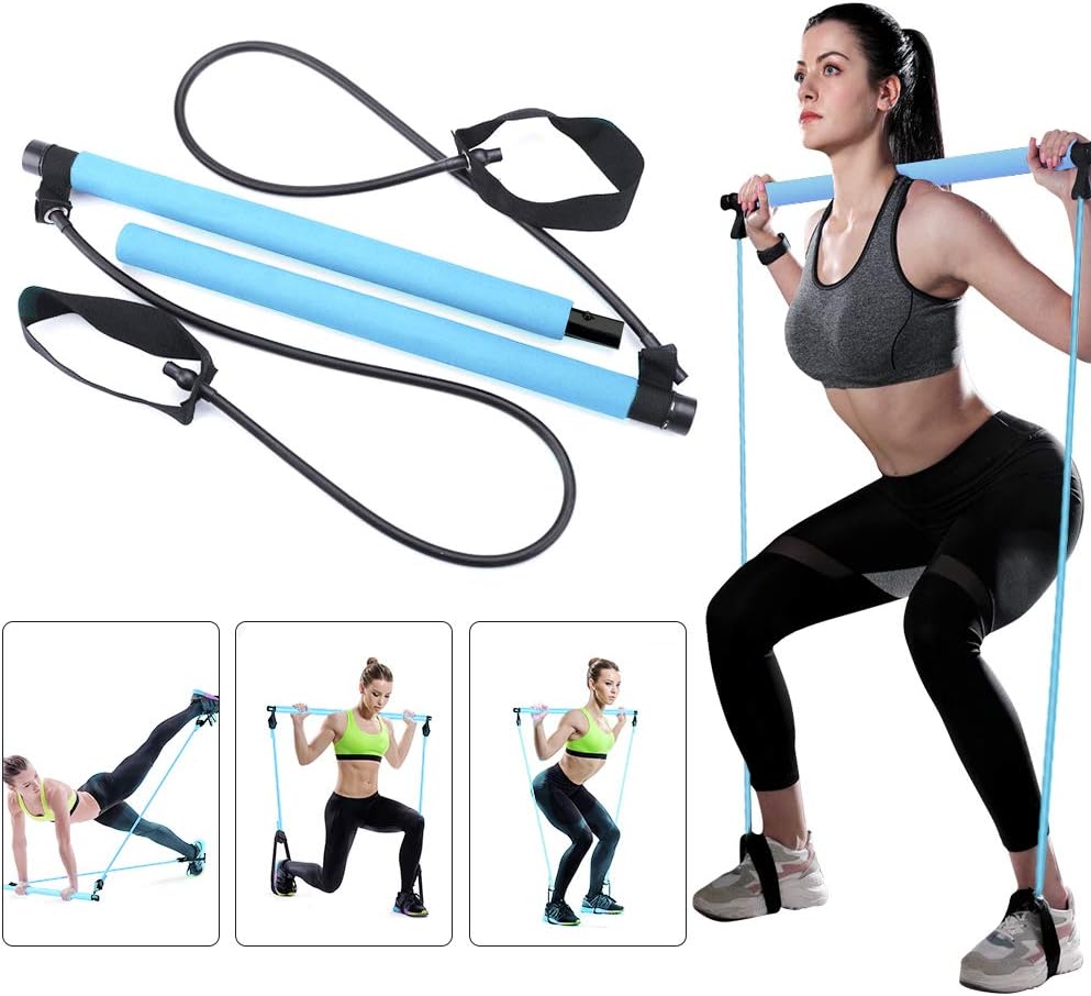Junsen Portable Pilates Bar Kit with Resistance Band Exercise Stick ...