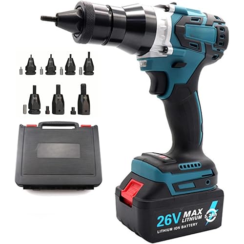 Cordless Rivet Gun, Electric Pull Screw Nut Gun with M3 M4 M5 M6 M8 M10 ...