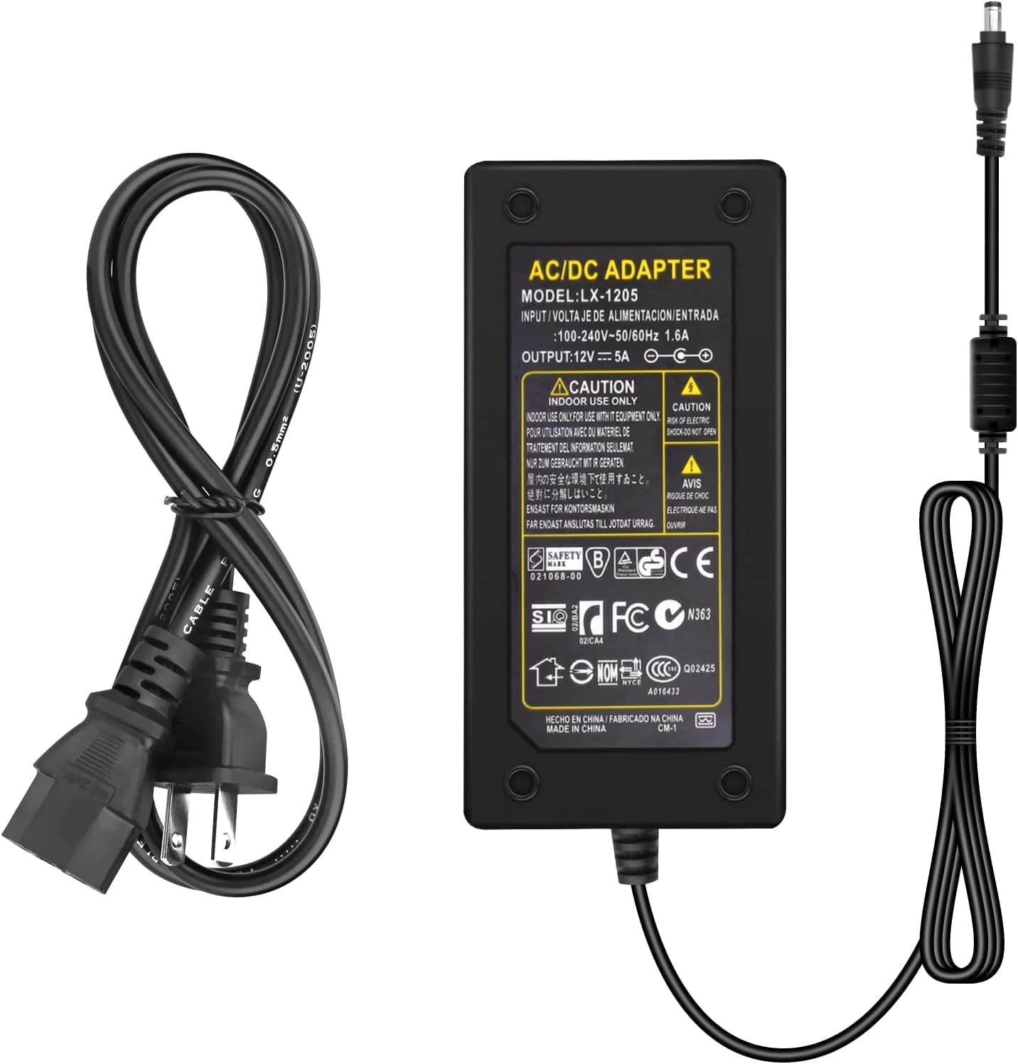 Lamomo 12V 5A Power Supply, LED Strip Adapter, 120V AC to DC ...