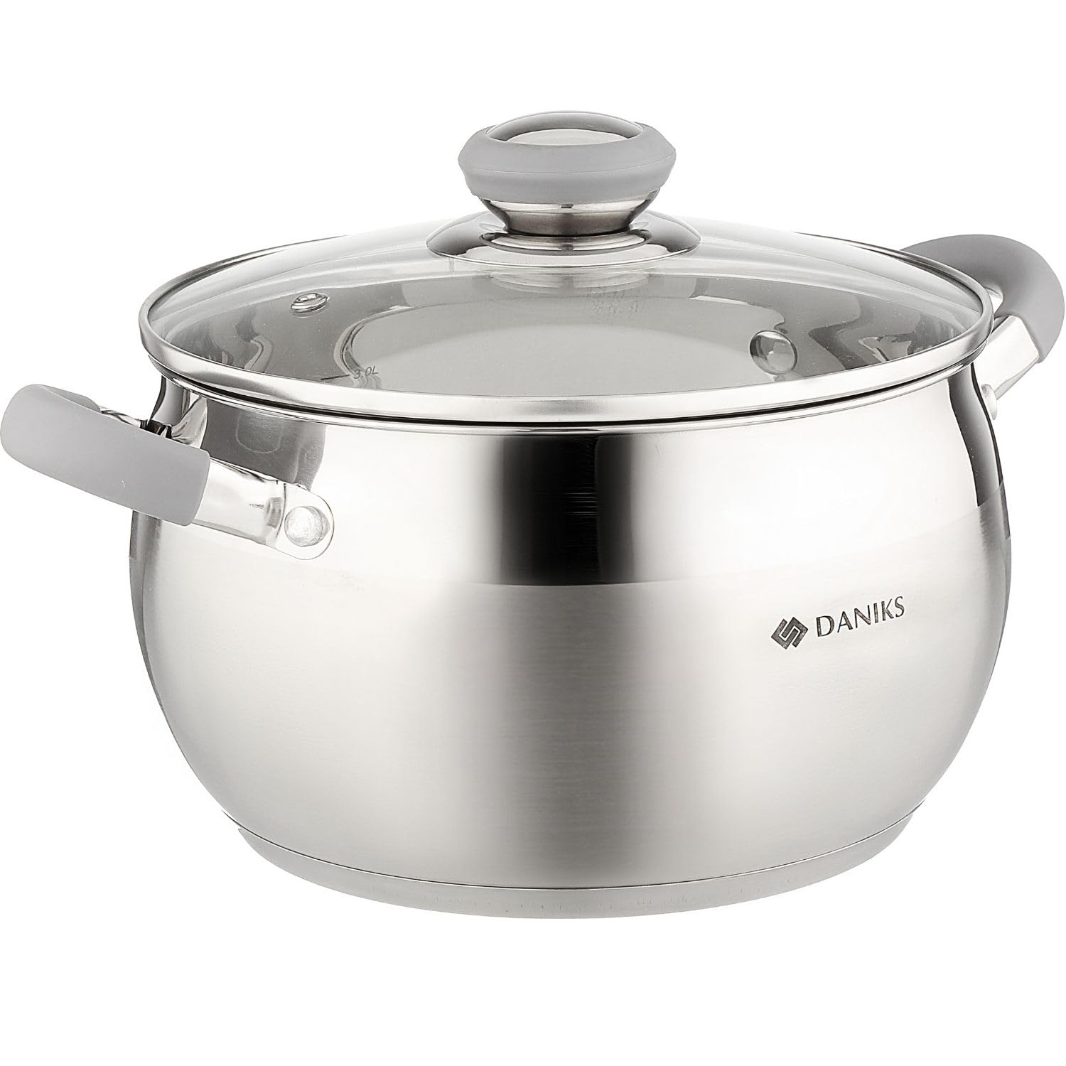 Daniks Modern Stainless Steel Stock Pot with Glass Lid – Induction 4 Quart, Dishwasher Safe ...