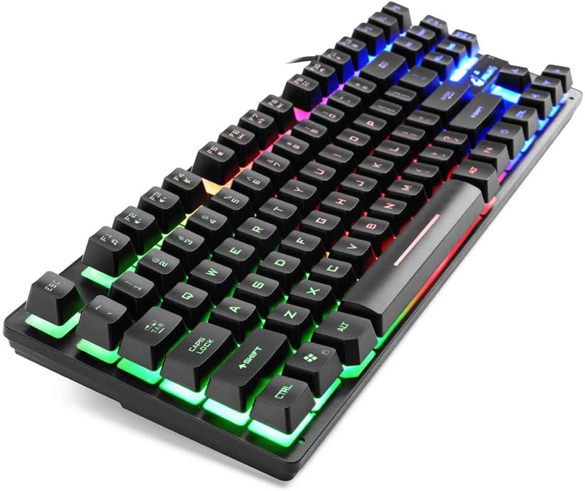 LED Colorful Backlit Gaming Keyboard with 87 Keys, Compact and Portable ...