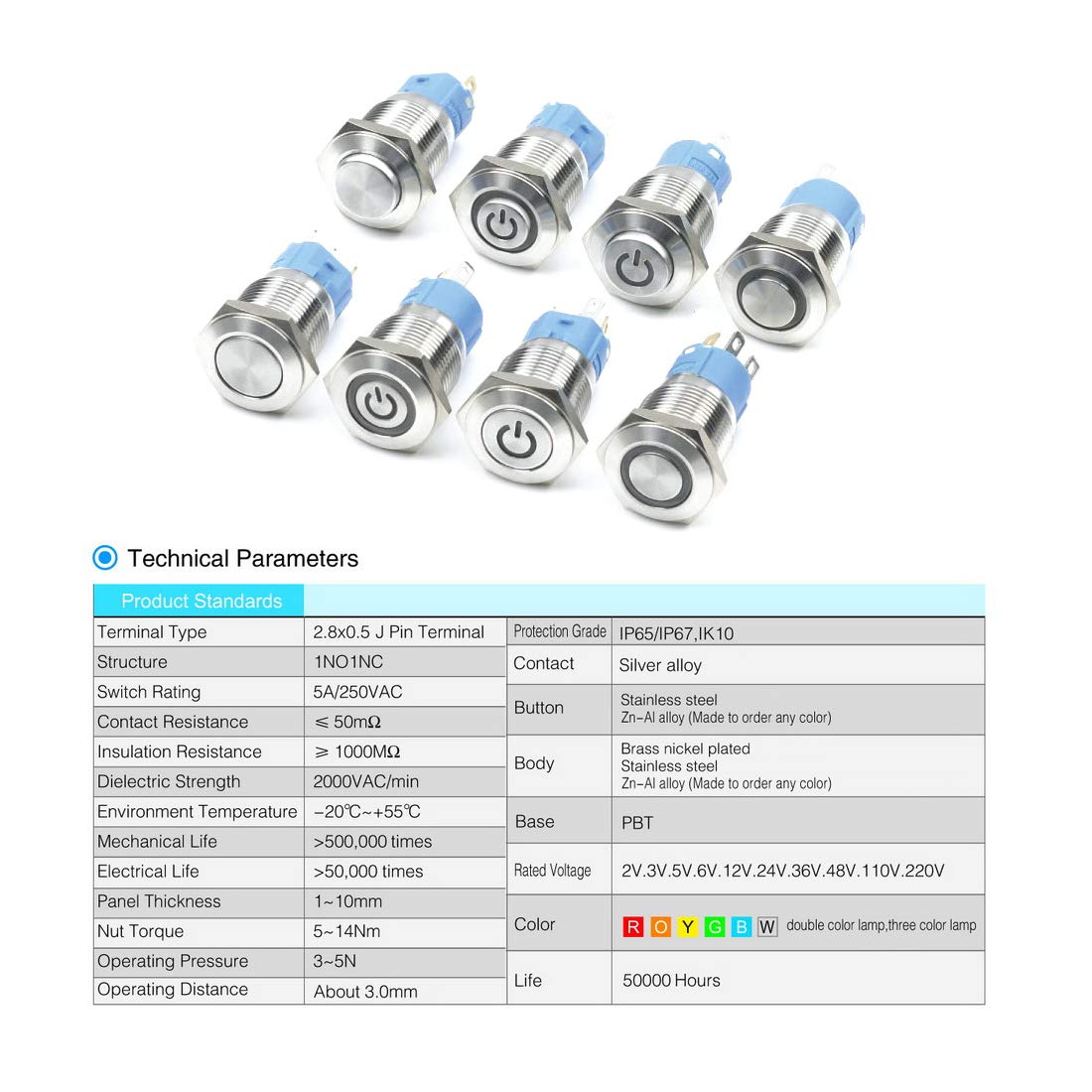 WerFamily 2 Colors Red Blue Angel Eye LED 16mm Momentary Push Button ...