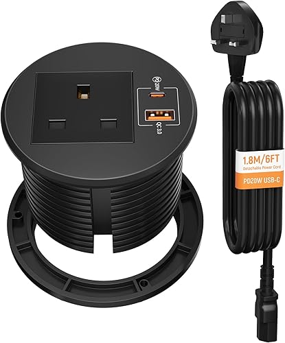 HANNELORE Desk Power Socket with USB C PD20W, Desk Grommet Power Socket ...