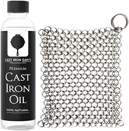 Stainless Steel Chainmail Cast Iron Scrubber and Seasoning Oil: Clean ...