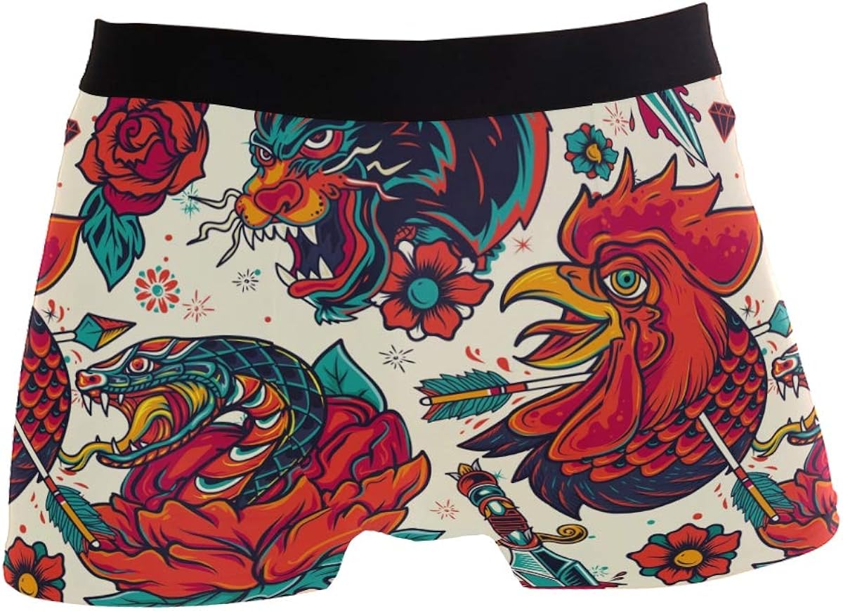 ZZKKO Rooster and Snake Rose Men's Underwear Boxer Briefs Breathable ...