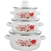 Amazon.com: Luxshiny 3pcs Enamel Stock Pot with Lid Retro Floral ...
