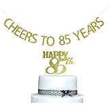 Amazon.com: Gold Glitter Happy 85th Birthday Cake Topper,Hello 85, Cheers to 85 Years,85 ...