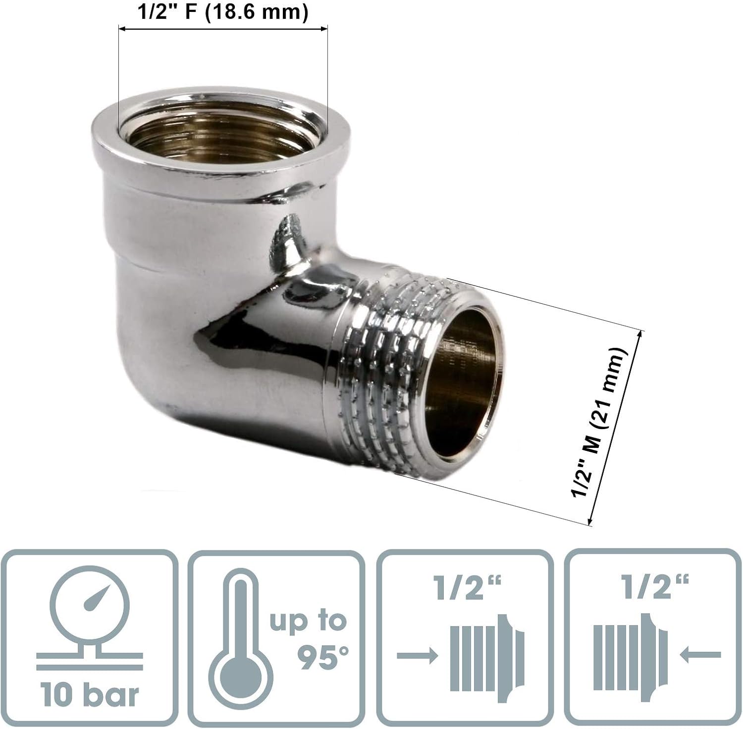 Calido 1/2 Inch Male Thread to 1/2 Inch Female Chrome Elbow Piece Pipe ...