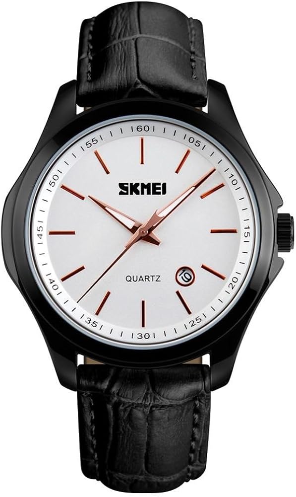 Black Lether Strap Watches for Men Easy to Reader Date Simple Analog ...