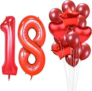 MAGJUCHE 40 Inch Red 18th Birthday Helium Jumbo Digital Number 18 ...