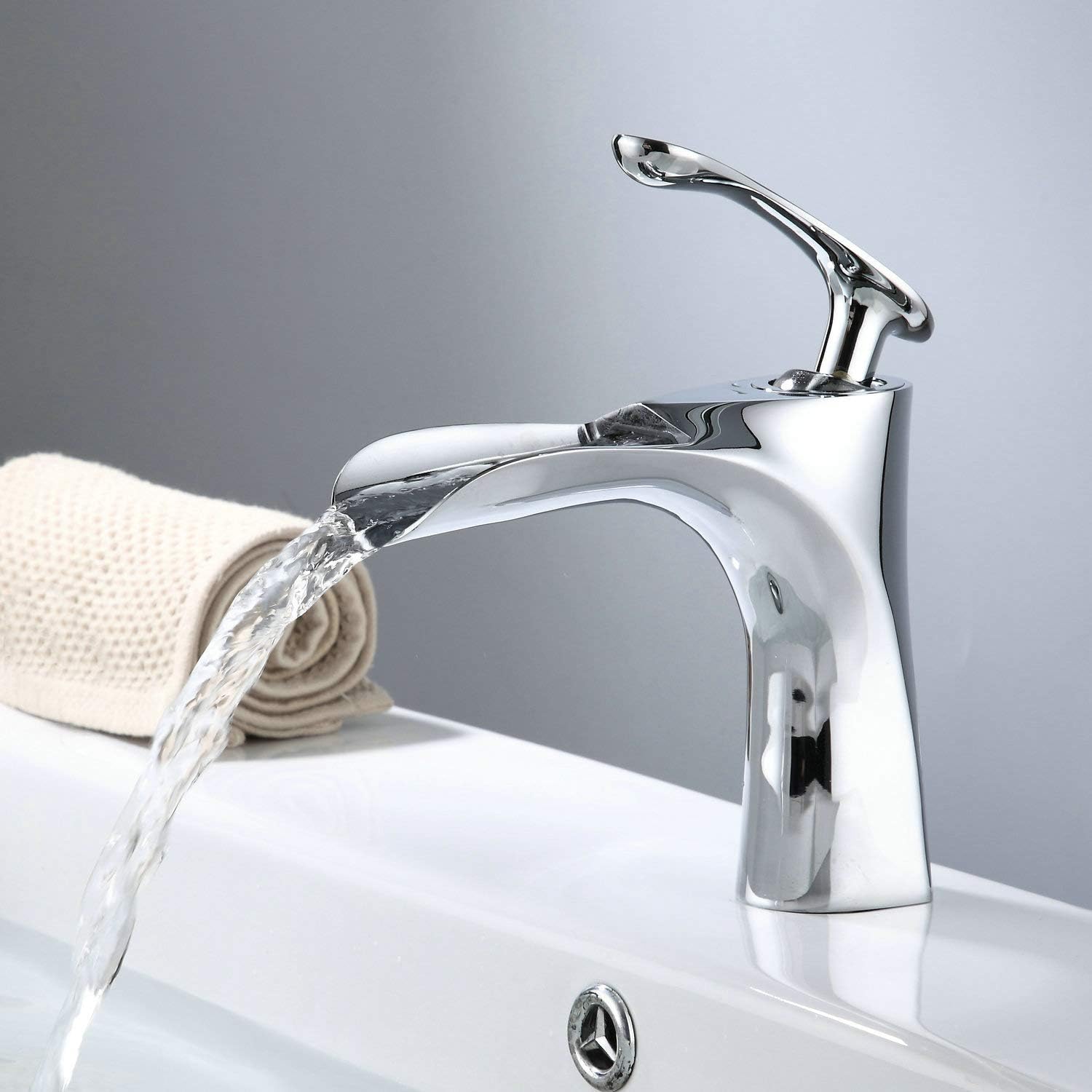 Kelelife Bathroom Sink Tap Waterfall Basin Mixer, White & Chrome – BigaMart