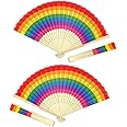 Amazon.com: SaktopDeco Rainbow Folding Fan Pride Fan Rainbow Handheld ...