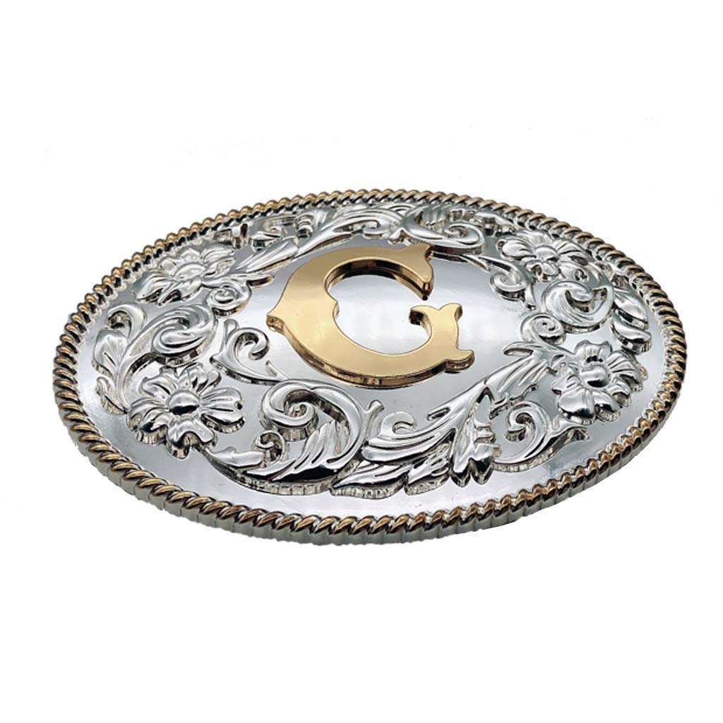 Initial Two-Tone Belt Buckle Letter G Western Cowboy Gold Silver ...