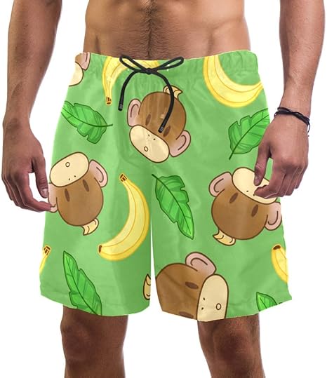 TIZORAX Brown Monkeys and Bananas Swim Shorts for Men Swim Trunks Men’s ...