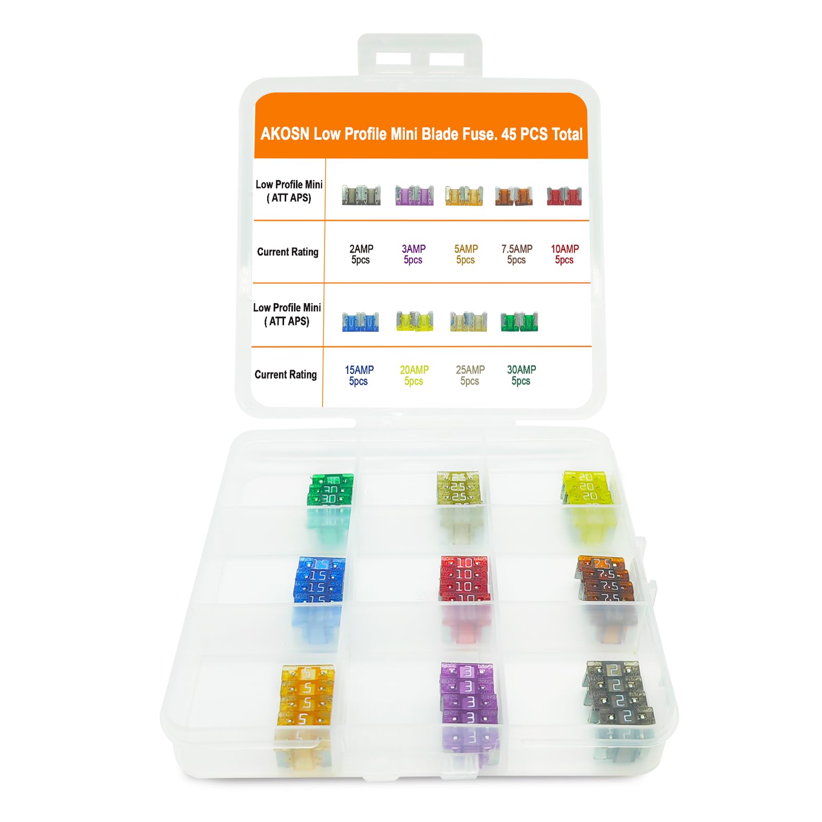 Low Profile Mini/APS, ATT/Car Fuse Assortment Kit, 45 Pieces, LPM ...