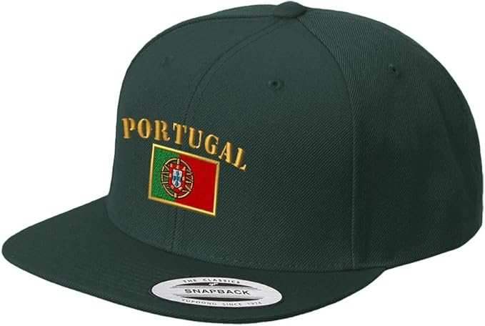 Portugal Flag Embroidered Flat Visor Snapback Hat Spruce Green: Amazon ...