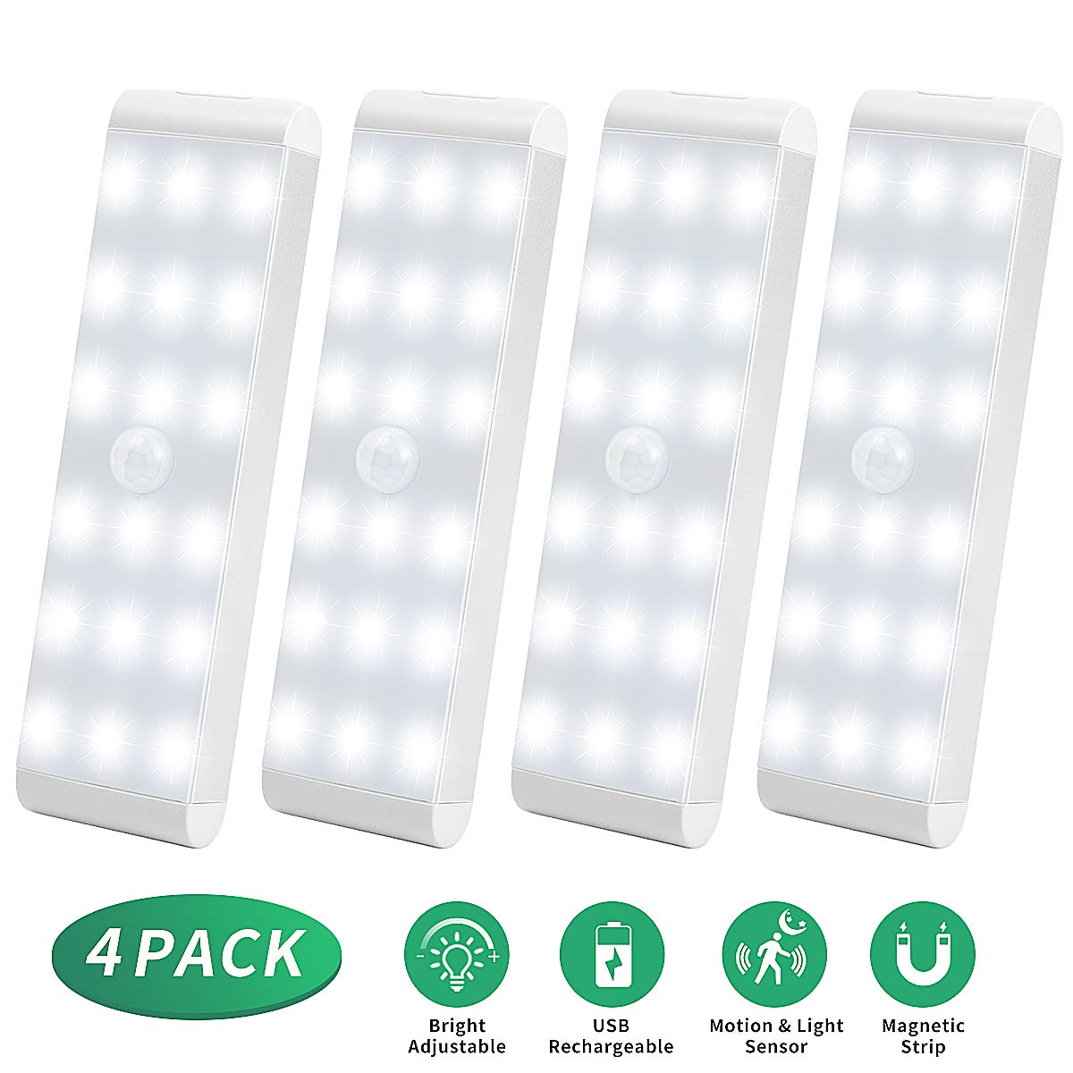 LED Closet Light,18-LED Dimmer USB Rechargeable Motion Sensor Closet ...
