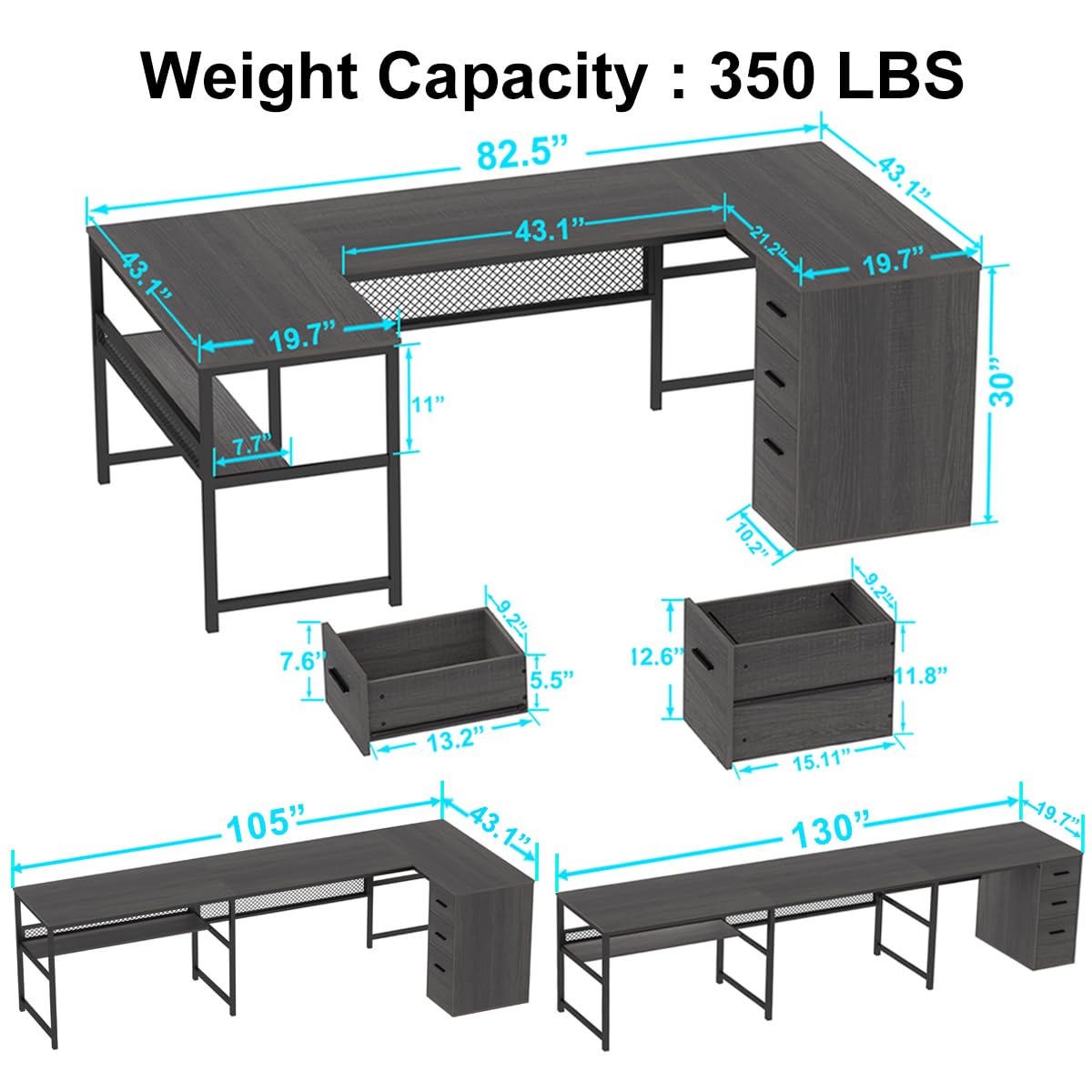 Mua LVB U Shaped Desk with Drawers, L Shaped Computer Desk with Storage ...