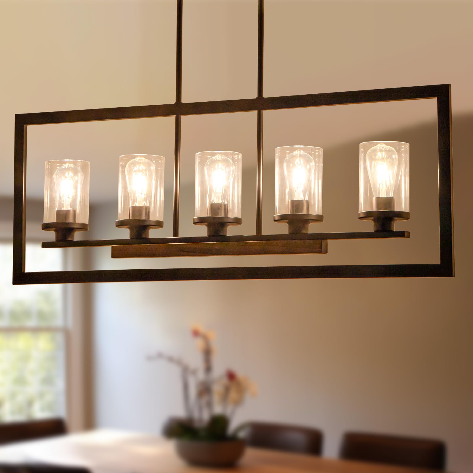 NSRCE Farmhouse 5-Light Dining Room Pendant Light Fixture with Clear ...