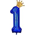 Amazon.com: 40 inch Navy Blue Crown Number 1 Balloons,Giant Large 1 ...