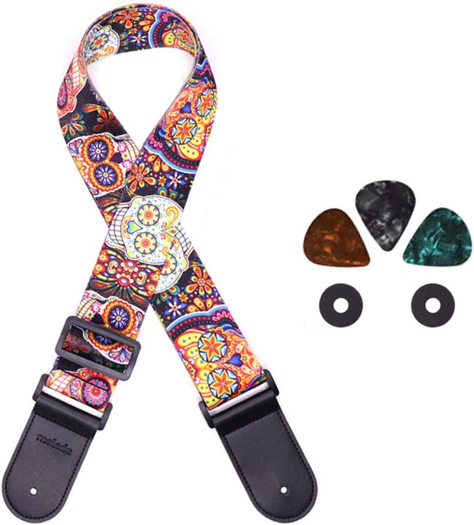 Guitar Strap Unique Vintage Skull Bass Strap with 2 Strap Locks and 3 ...