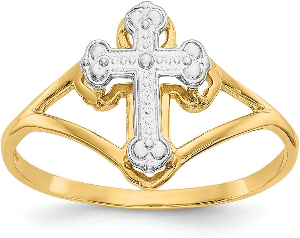 Amazon.com: Solid 14k Gold Two-Tone Cross Ring (1mm): Jewelry