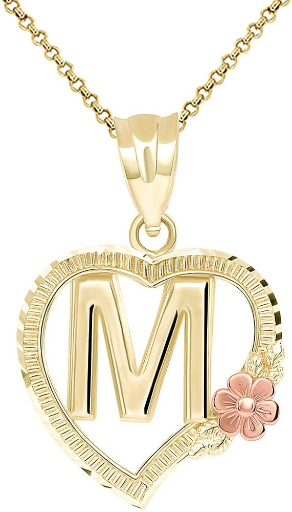 14k Two-Tone Initial Heart Pendant Necklace for Women in Yellow and ...