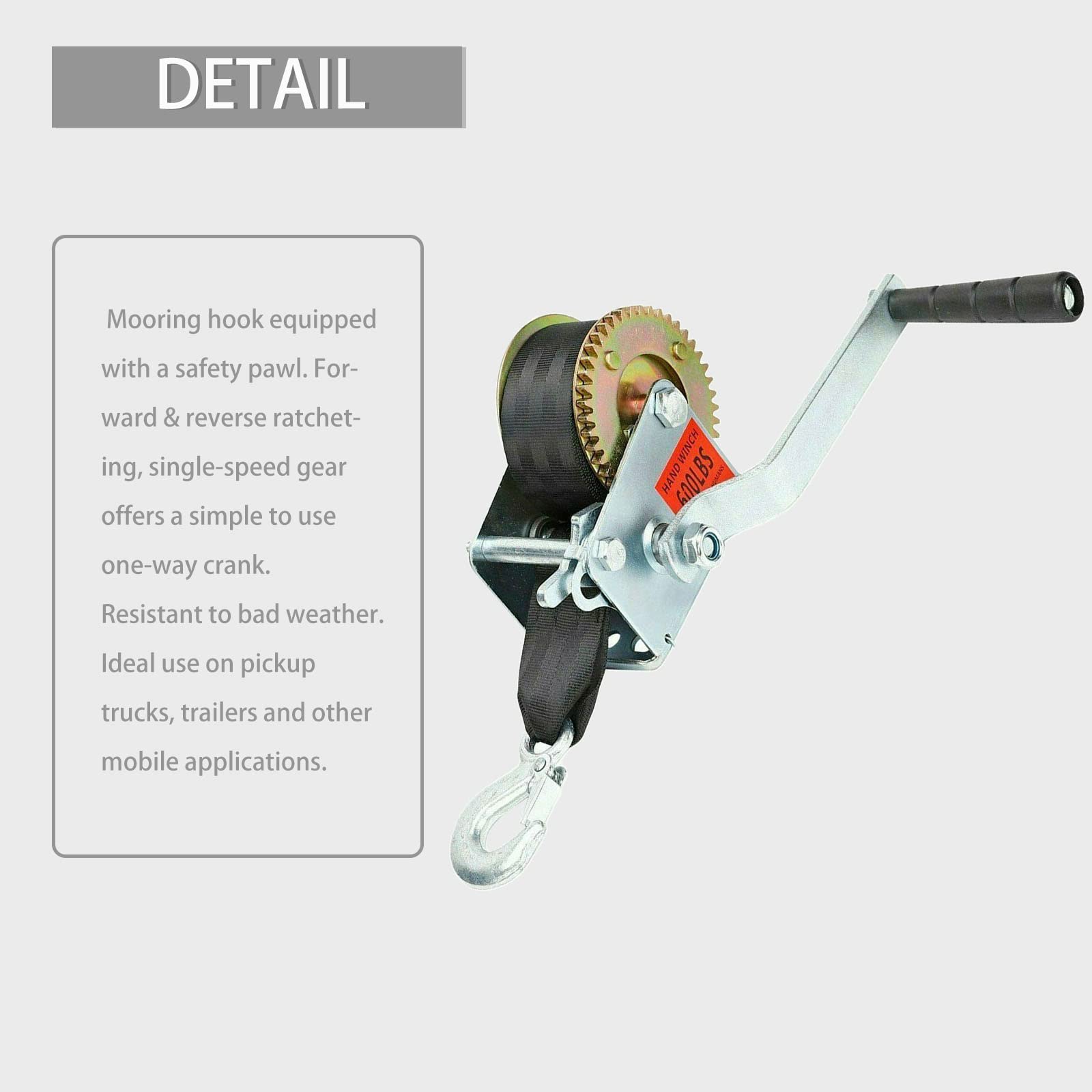 Mua 600lbs Hand Winch with 16FT Strap, Heavy Duty Hand Crank Gear Winch ...