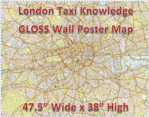 LONDON TAXI CAB KNOWLEDGE WALL MAP POSTER OF LONDON - Gloss / Laminated ...