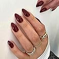 Amazon.com: 24 Pcs Wine Red Solid Color Fake Nails, Medium Almond Press on Nails, Glossy Acrylic ...