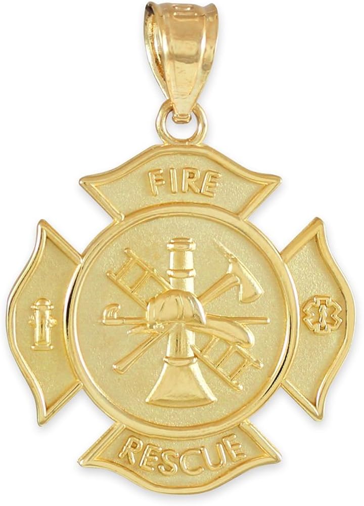Amazon.com: 10K Yellow Gold Fire Rescue Maltese Cross Firefighter Badge ...