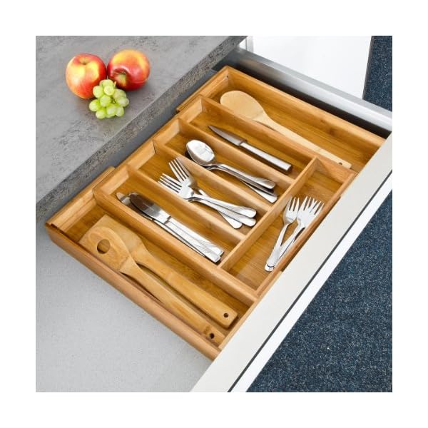 Relaxdays Besteckkasten mit 5 bis 7 Fächern HBT: 5 x 48,5 x 37 cm große Besteckeinlage aus ...