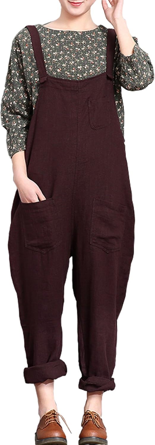 Fancy beautystyle Women's Casual Overalls Linen Jumpsuits Harem Pants ...
