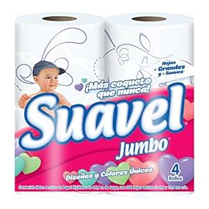 Suavel Jumbo Papel Higiénico, color Blanco, 4 rollos de 300 hojas ...