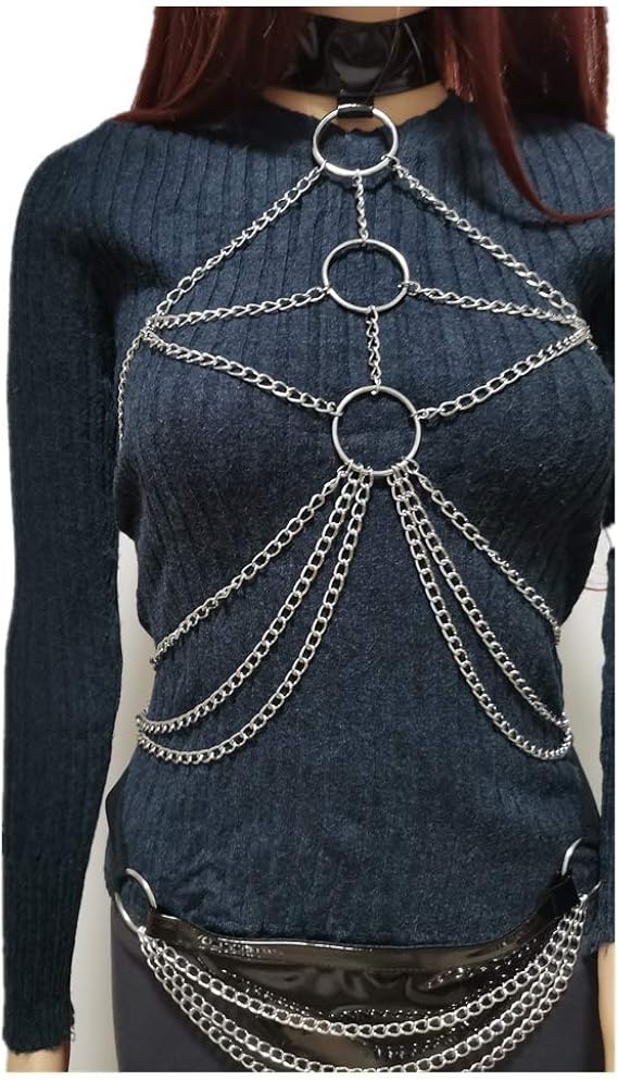 Amazon.com: Sqizvign Lingerie for Women，Punk Layered Chest Chains ...