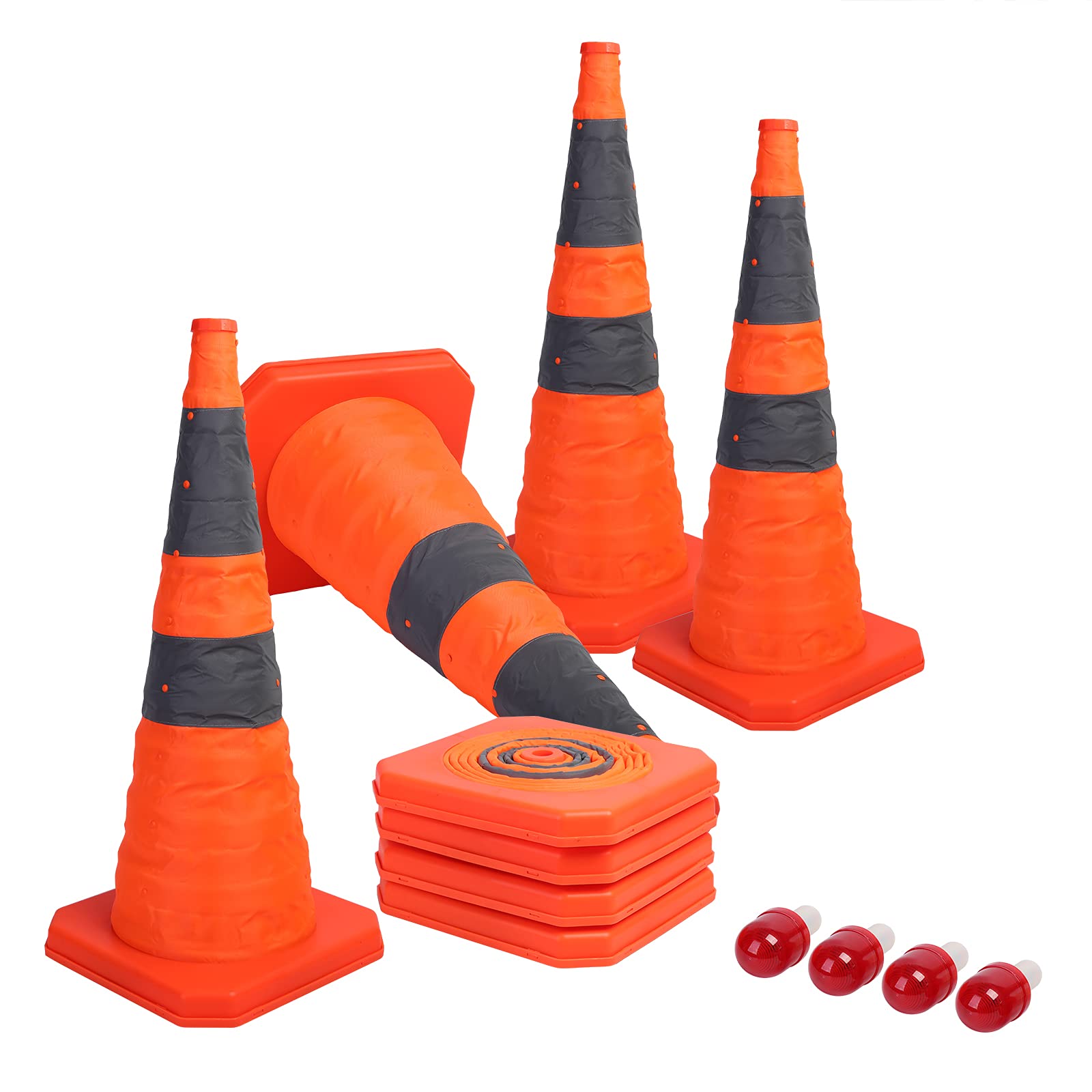 Sunnyglade [4-Pack] 28 inch Collapsible Traffic Cones with LED Light ...