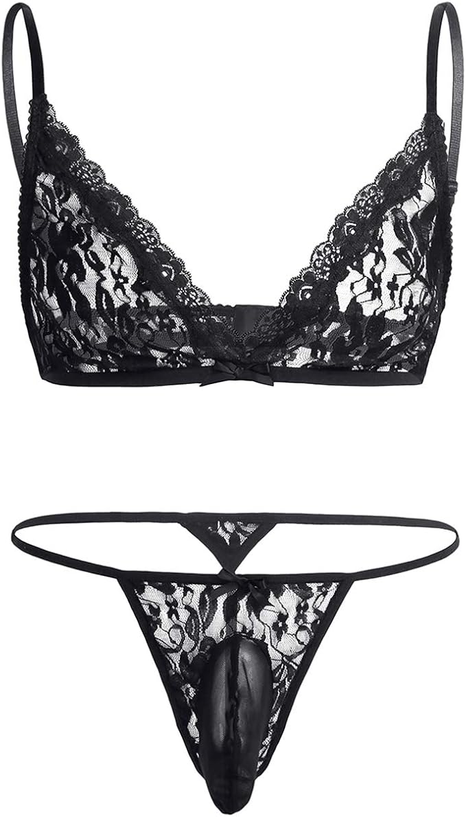 iEFiEL Herren BH Spitze String Tanga Dessous Unterwäsche Set ...