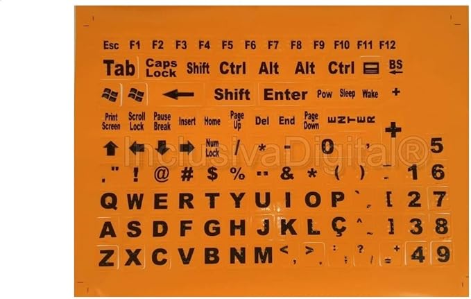 Braille with Large Print Keyboard Stickers Combined - Yellow Keys With ...