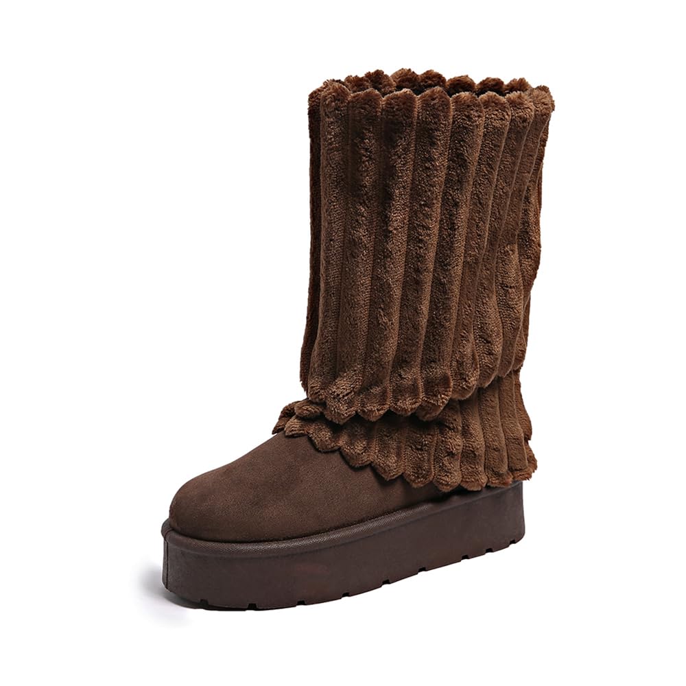 CARLKARIDA Women's Platform Fur Boots, Fuzzy Fleece Lined Ankle Booties ...