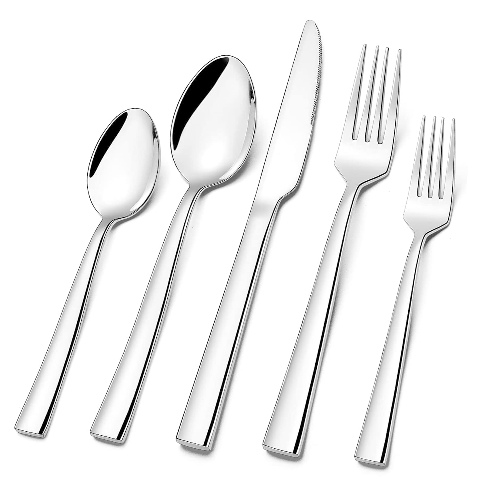 Silverware Set for 8, CXJY 40-Piece Stainless Steel Flatware Cutlery Set, Square Edge Kitchen ...